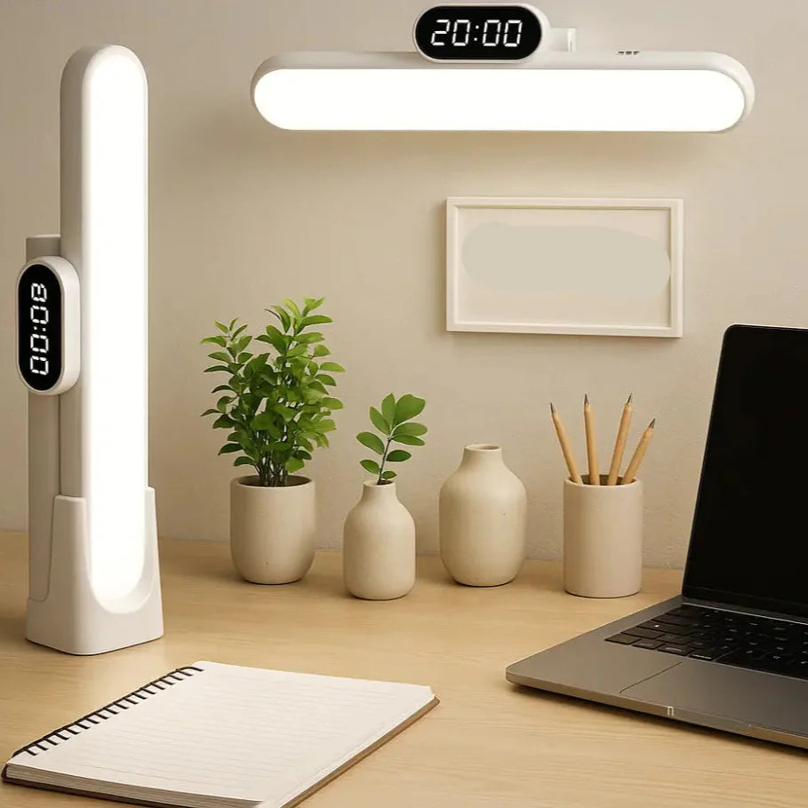 LuxeGlow LED Desk Lamp with Digital Clock – Minimalist Rechargeable St